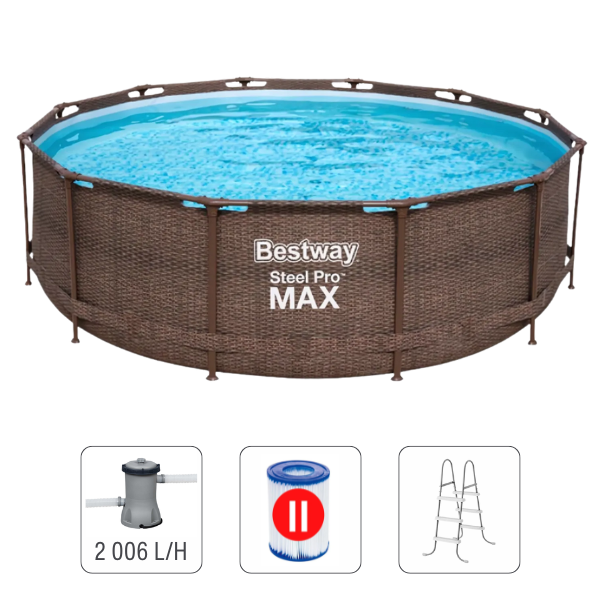 Bestway Piscina Steel Pro Max ROTANG 366x100cm, 9150L, carcas metal - Magazin online Bazine Moldova